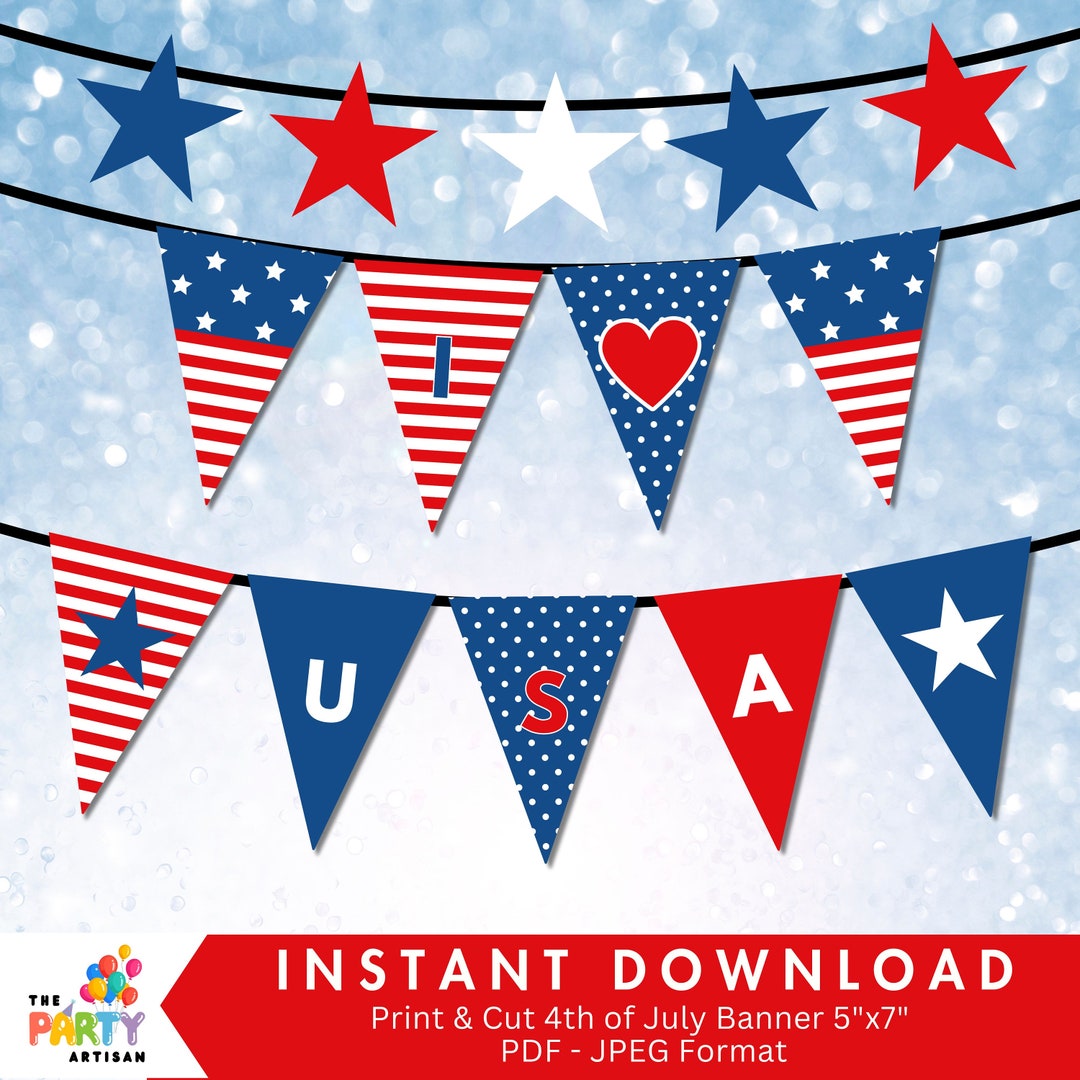 4th of July Banner Printable American Flag Garland Instant Download ...