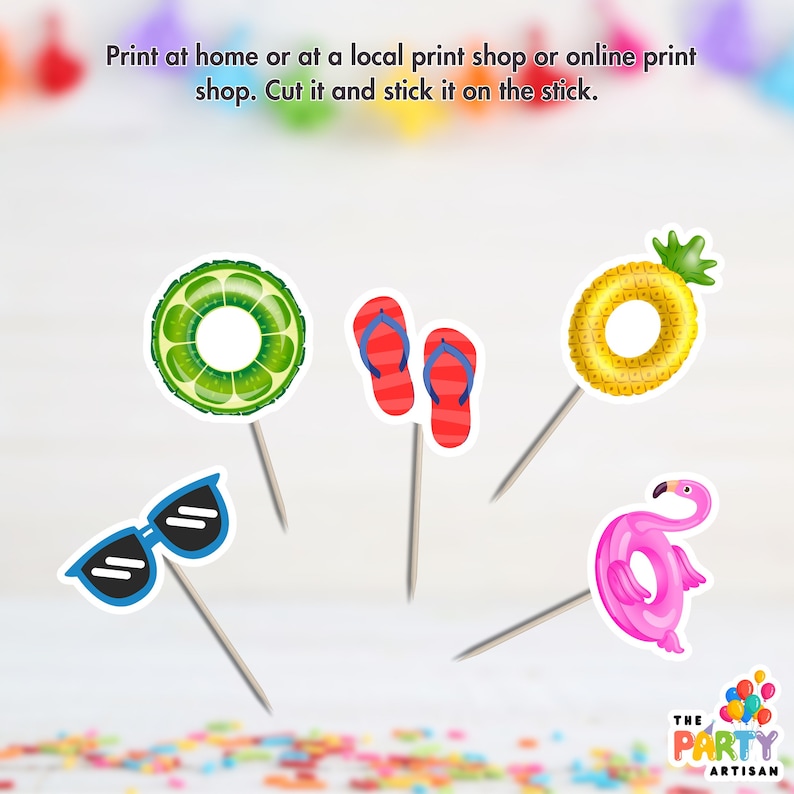 Tropical Pool Party Cupcake Toppers Printable Luau Decorations DIY ...