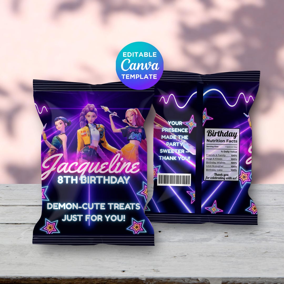 Editable K-pop Demon Hunter Chip Bag Label | Instant Digital Download ...