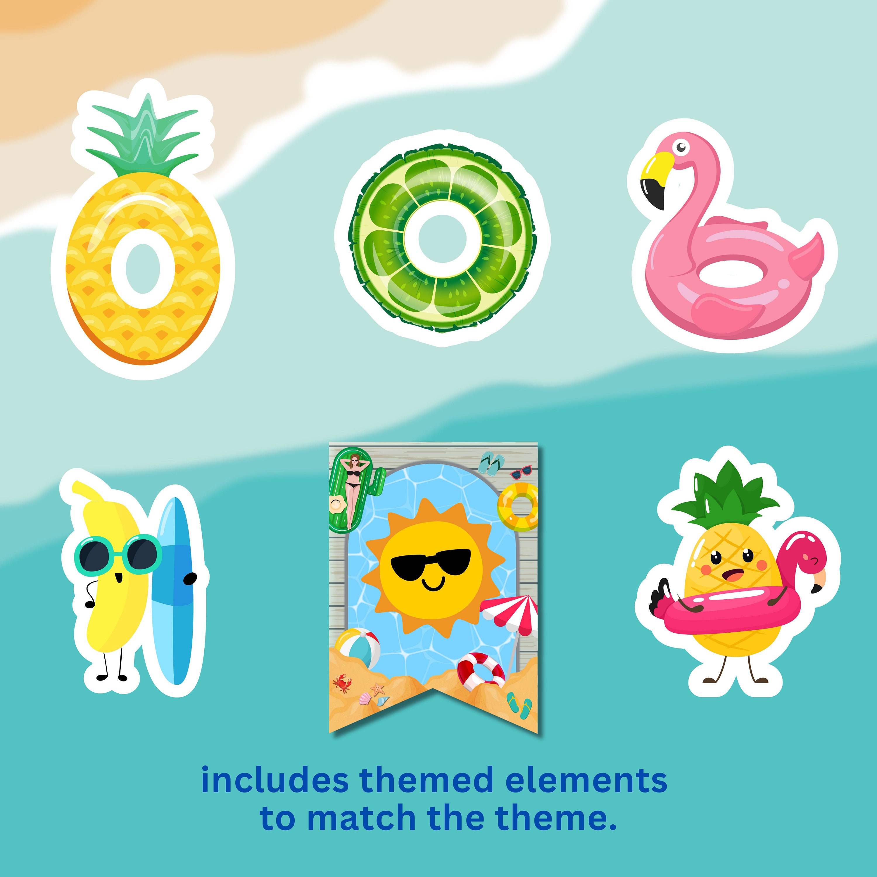 Tropical Pool Party Printable Banner Luau Decorations Hawaiian Summer ...