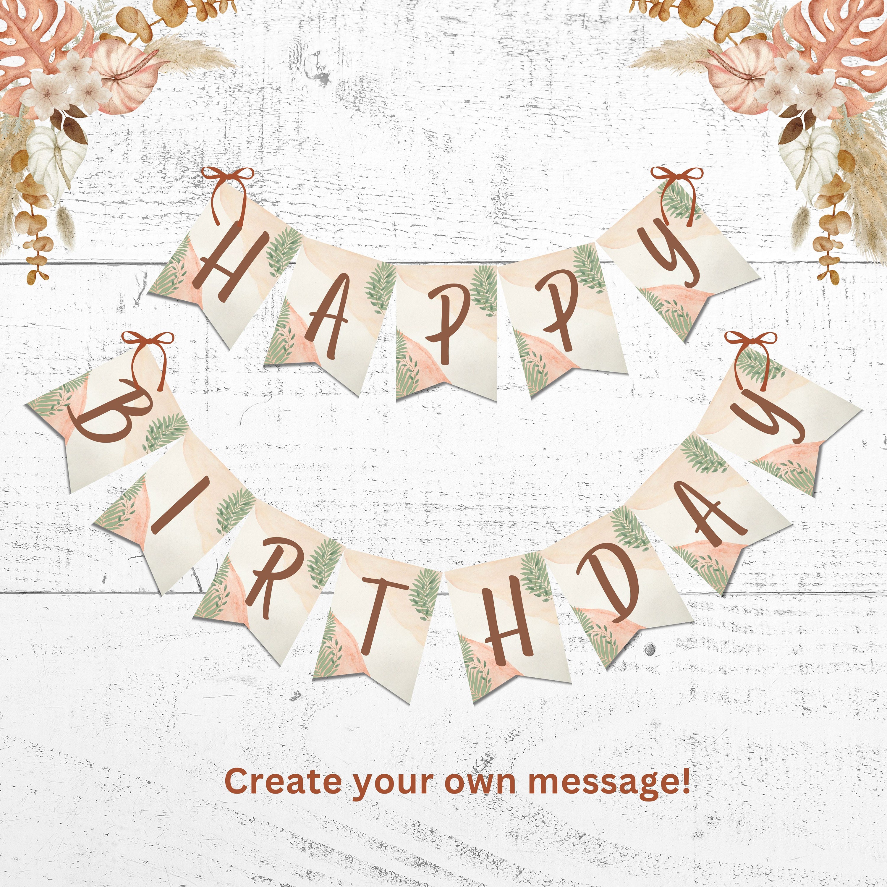 Boho Chic Birthday Banner, PRINTABLE, Happy Birthday Banner, Rainbow ...