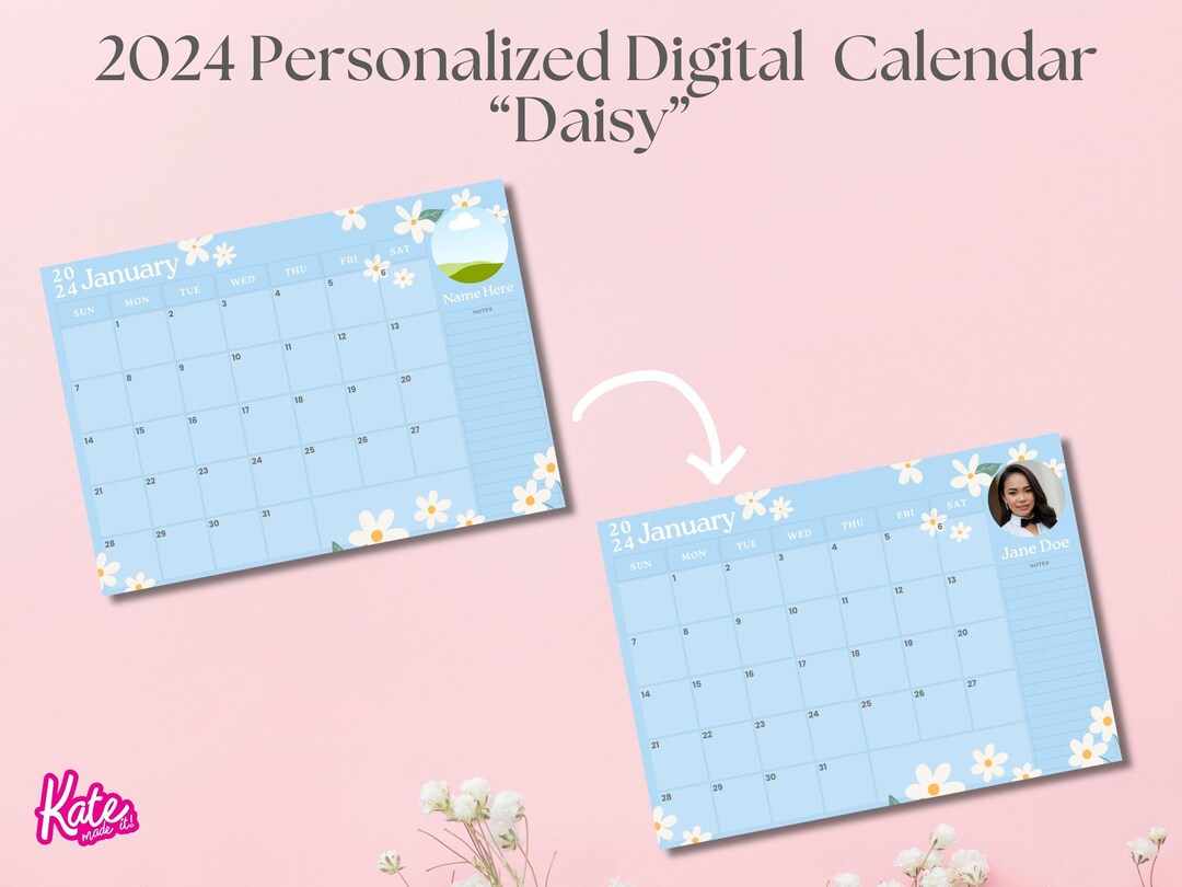 2024 Personalized Daisy Calendar 2024 Monthly Planner Landscape Monthly ...