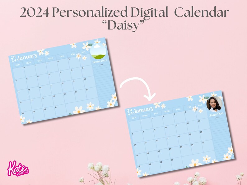 2024 Personalized Daisy Calendar 2024 Monthly Planner Landscape Monthly ...