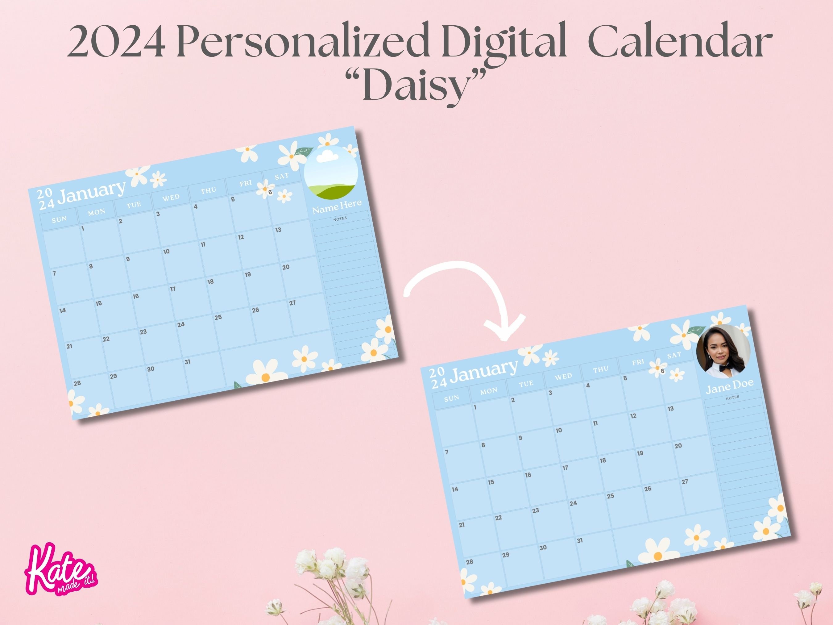 2024 Personalized Daisy Calendar 2024 Monthly Planner Landscape Monthly ...