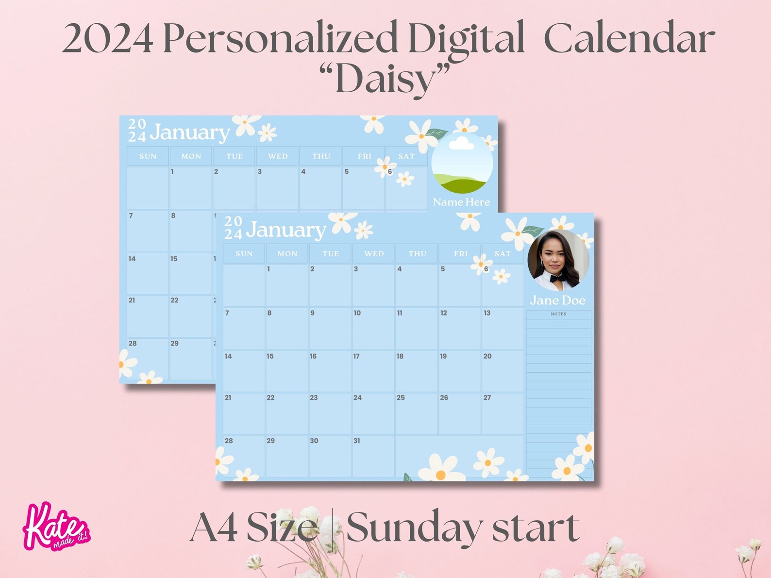 2024 Personalized Daisy Calendar 2024 Monthly Planner Landscape Monthly ...
