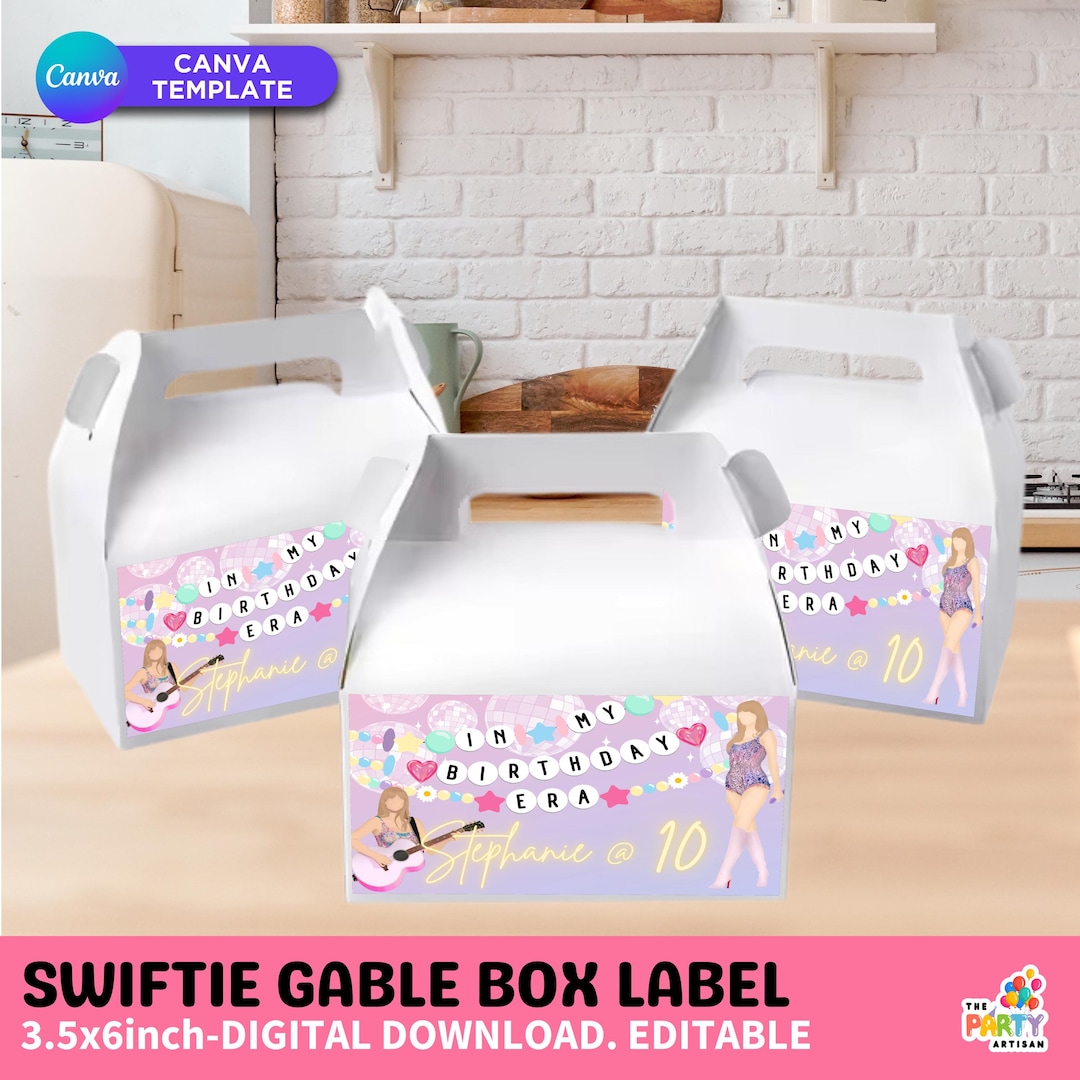 Swifty Editable Gable Box Label, in My Birthday Era Treat Box Label ...