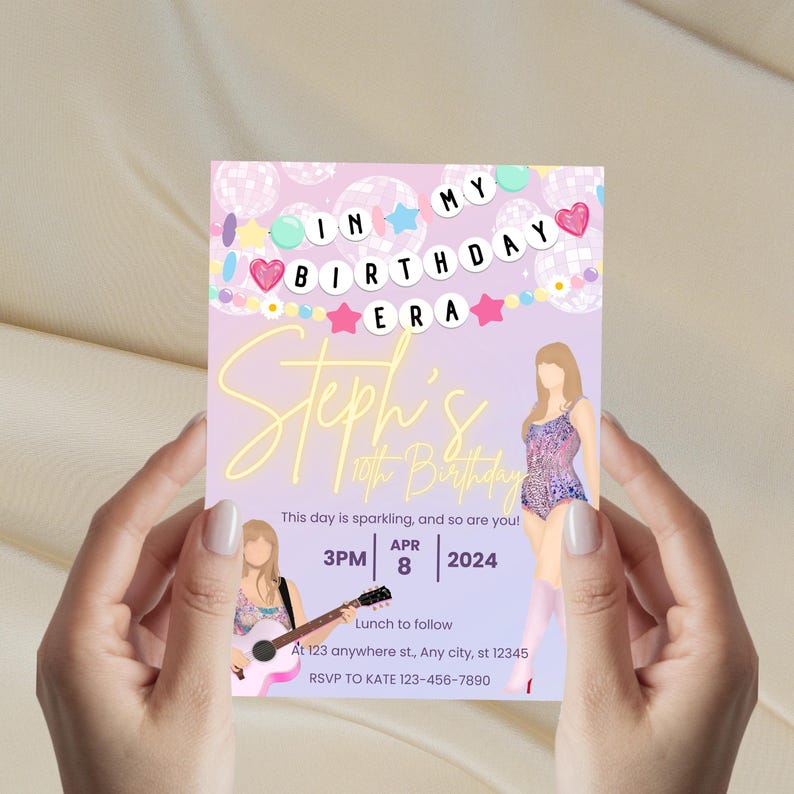 Editable Swifty Birthday Invitation – Eras Tour Inspired Digital Invite ...