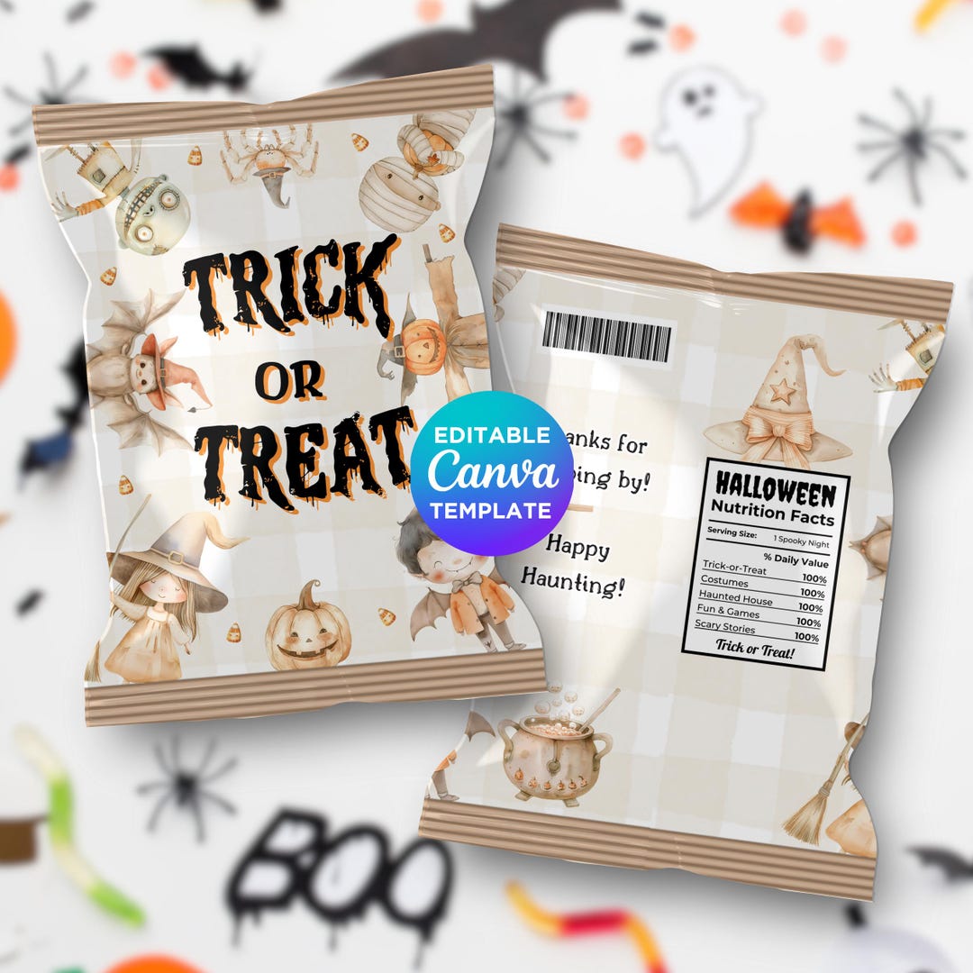 Editable Halloween Snack Bag Wrapper | Printable Chip Bag for Trick-or ...