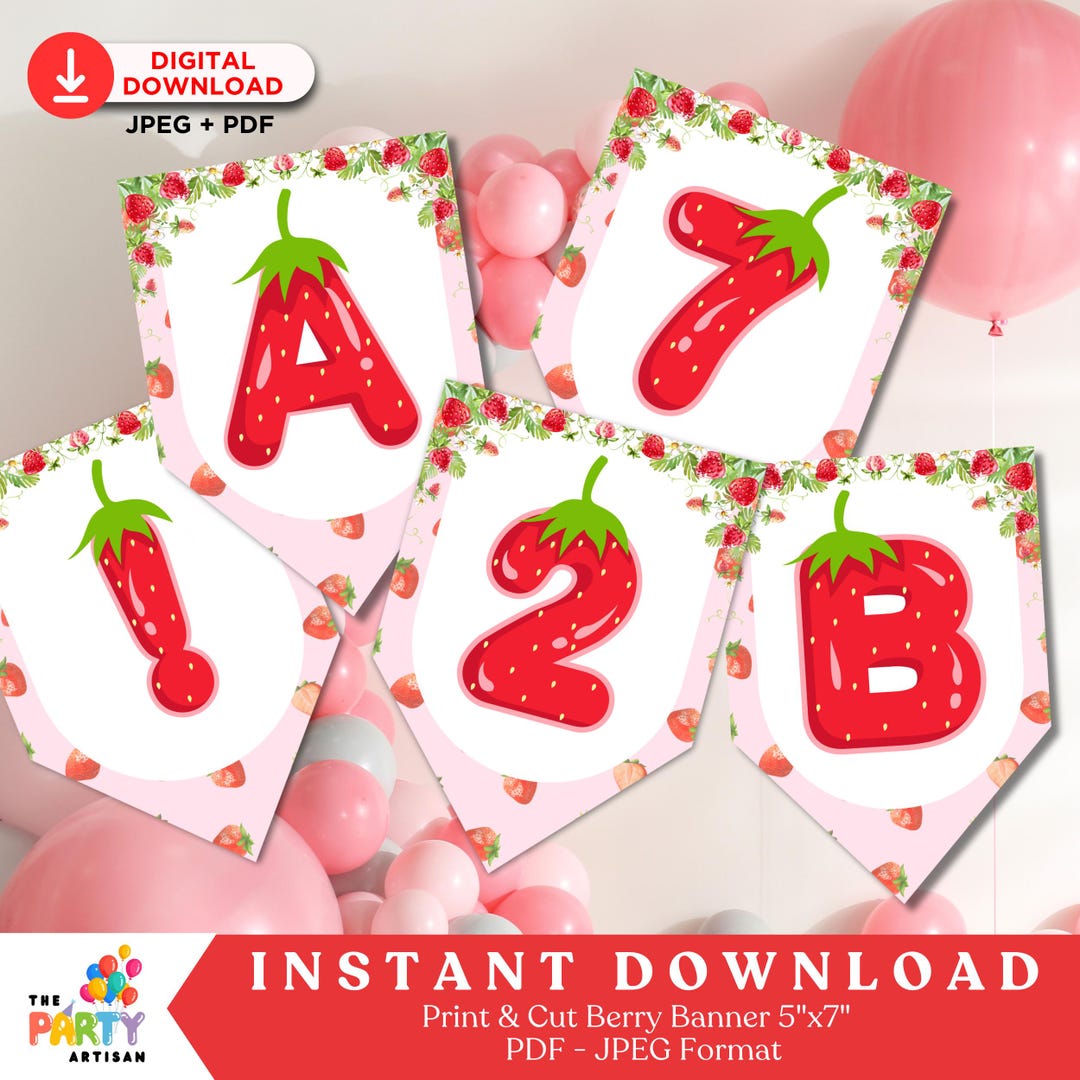 Strawberry Birthday Banner, Girl 1st Birthday Bunting, Strawberry ...