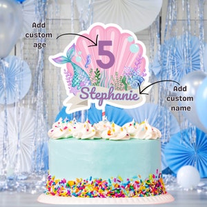 Magical Mermaid Cake Topper - Printable Birthday Decor, Customized ...