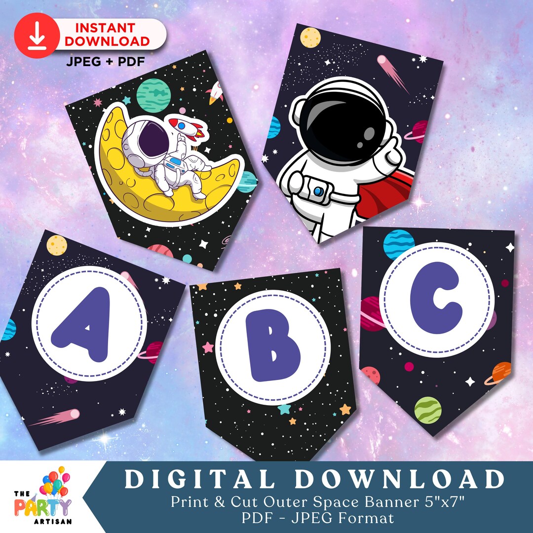 Printable Outer Space Banner, Galaxy Birthday Themes, Birthday Decor ...