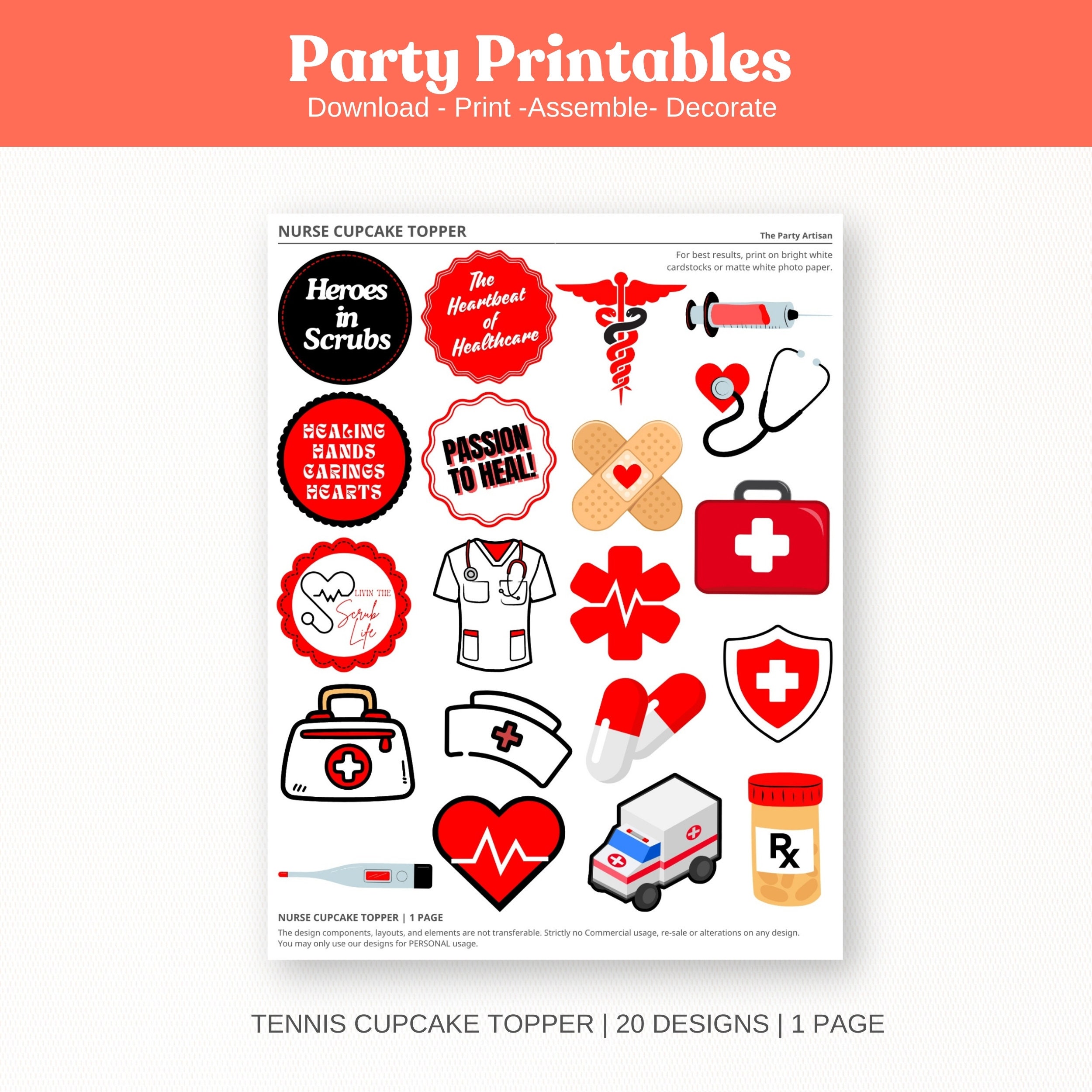 Printable Nurse Cupcake Toppers, Nursing Party Cupcake Toppers ...