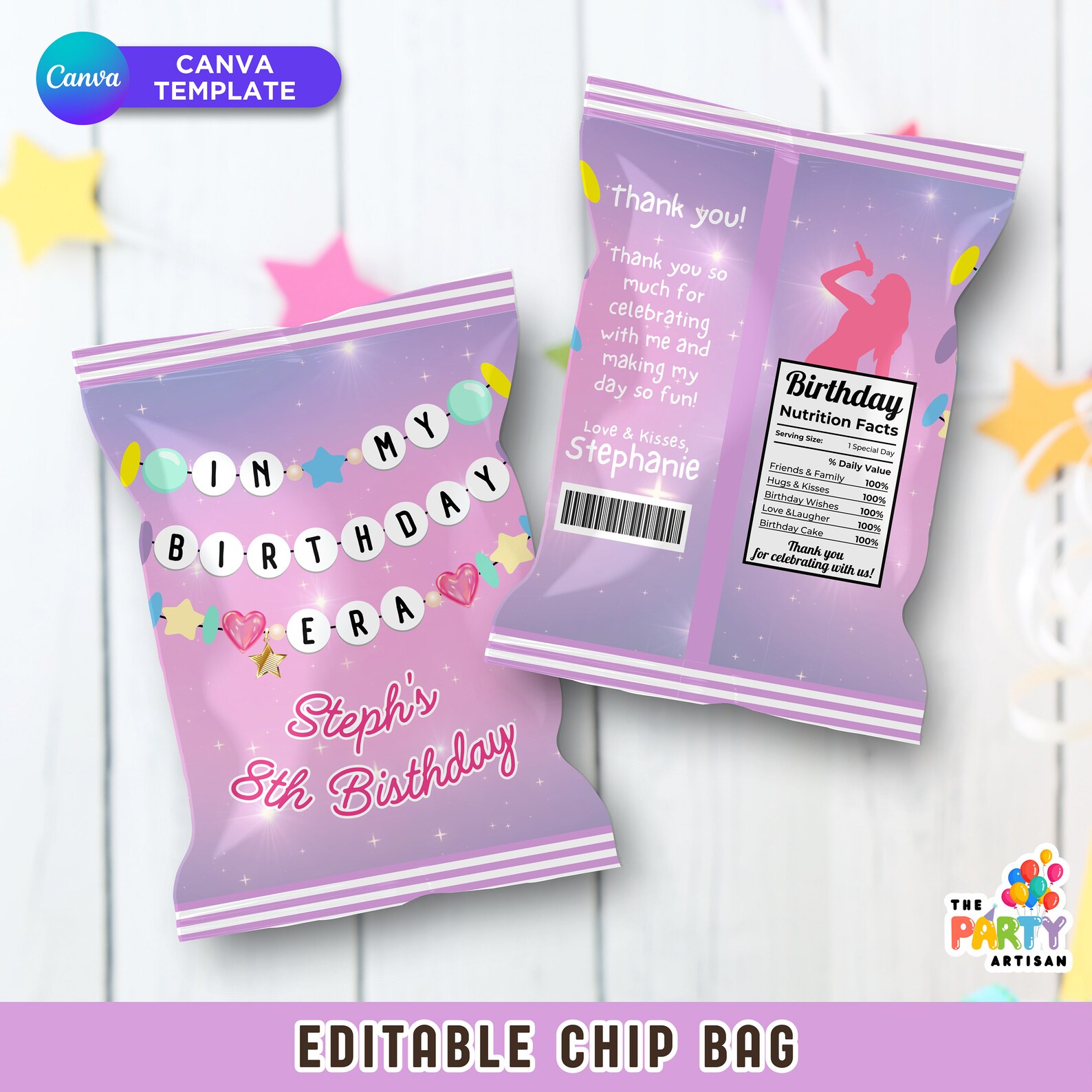 Birth-tay Chip Bag Labels, Chip Bag Label, Birthday Era Party Favors ...