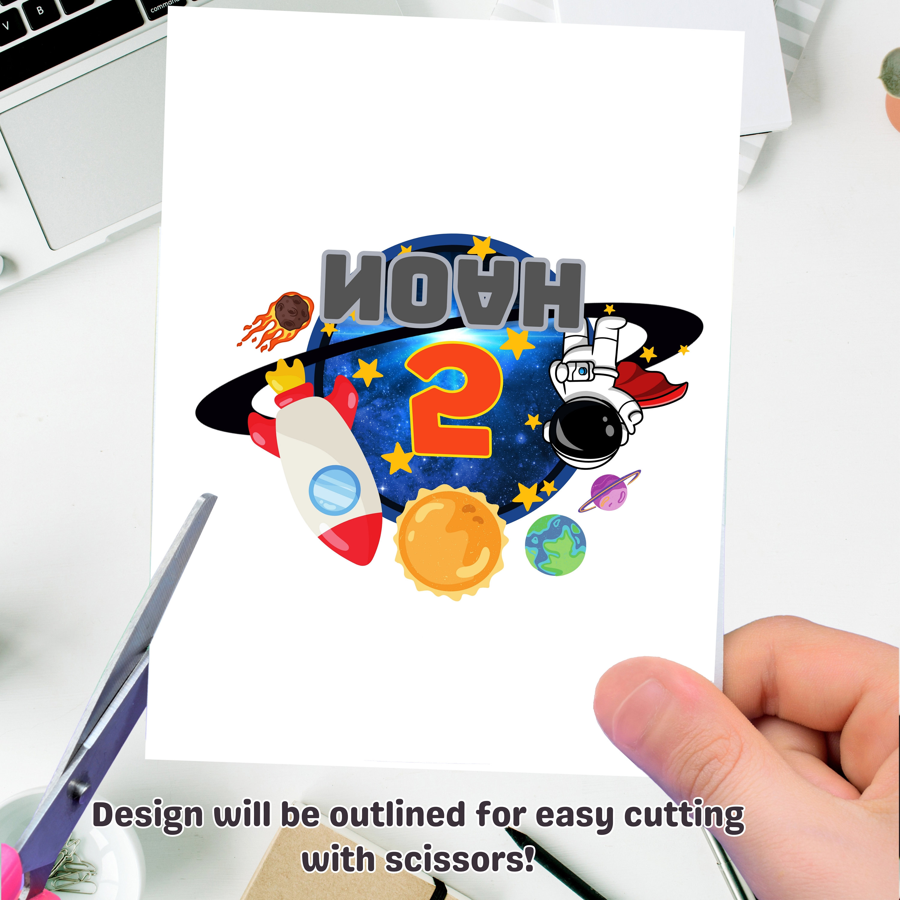 Outer Space Cake Topper, Editable Template, Name and Age, Astronaut ...