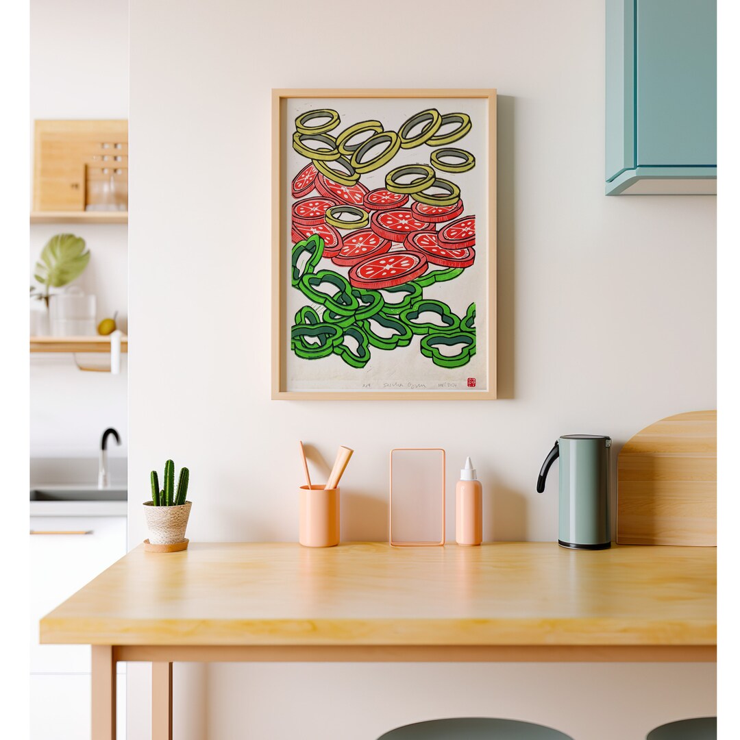 Handmade Multicolored DIN A2 Lino Cut Print Large Poster VEGETABLES ...