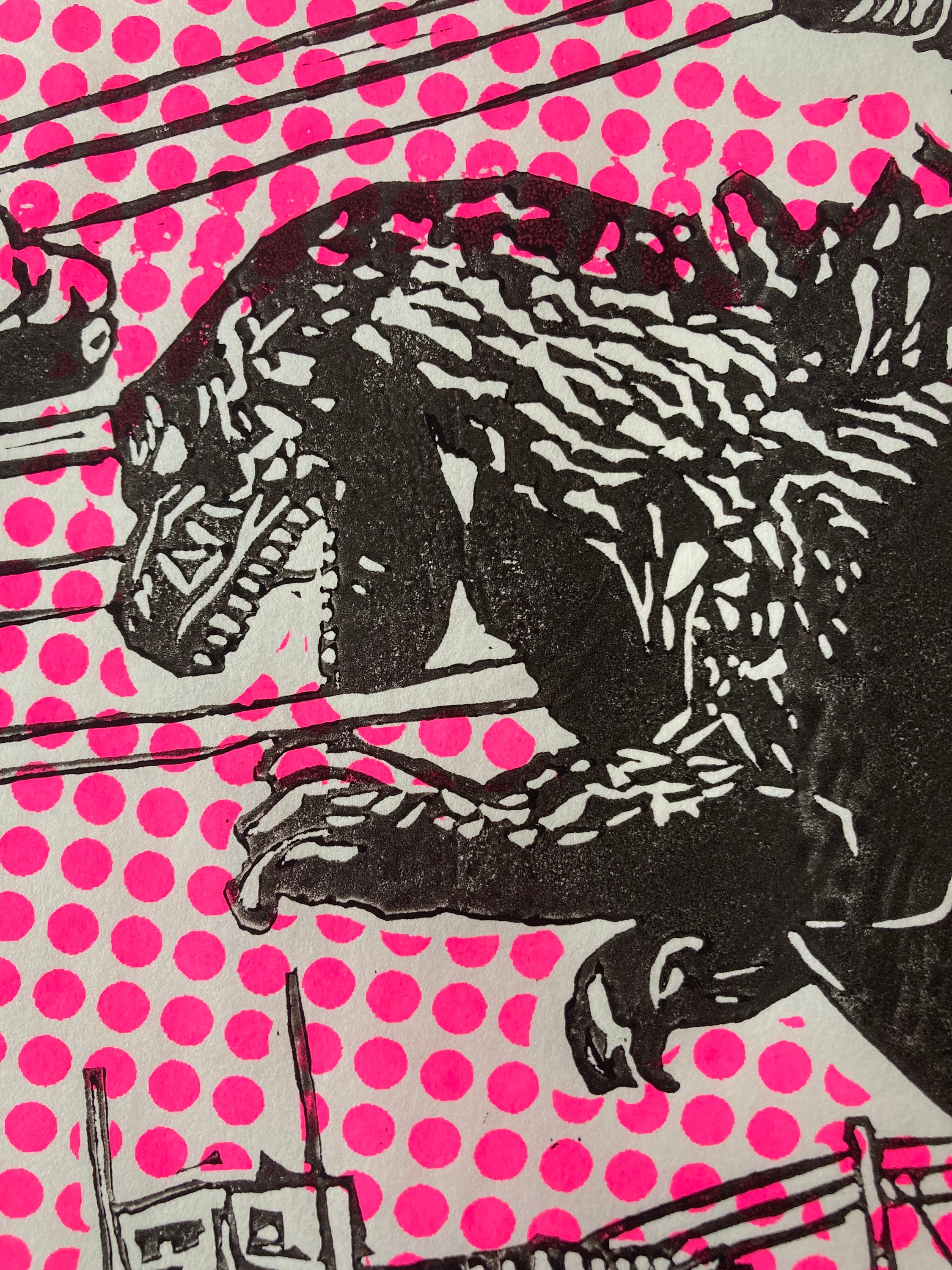 Handgemaakte GODZILLA Lino Cut Print Zeefdruk DIN A2 Grote Japan Movie ...