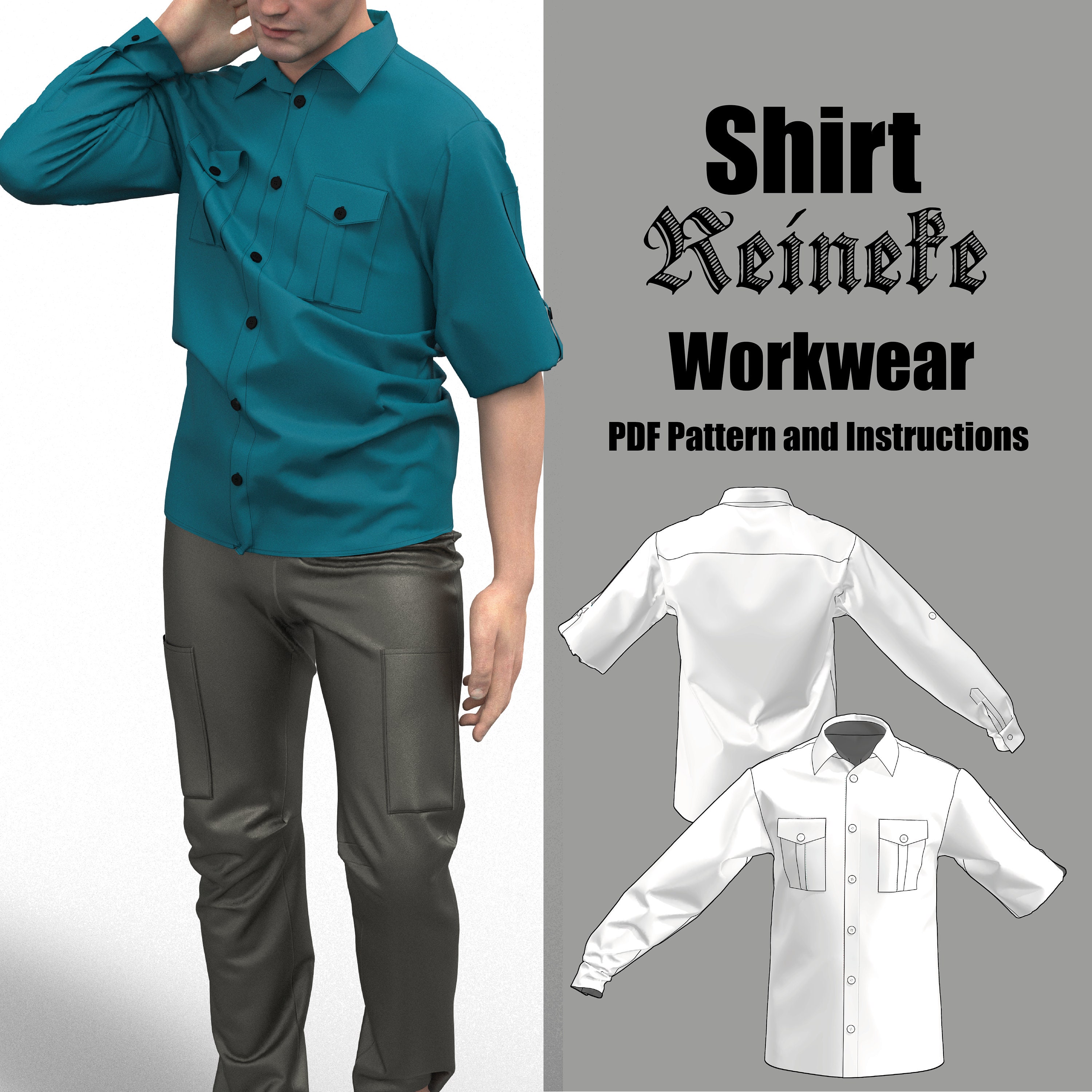 Workwear Set | Sewing Pattern for Workwear Shirt Men, Women and Stomach ...