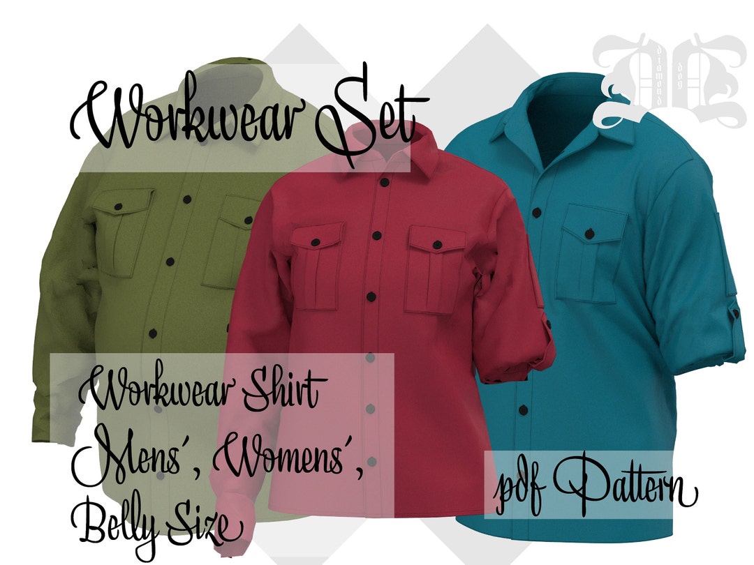 Workwear Set Sewing Pattern for Workwear Shirt Men, Women and Stomach ...