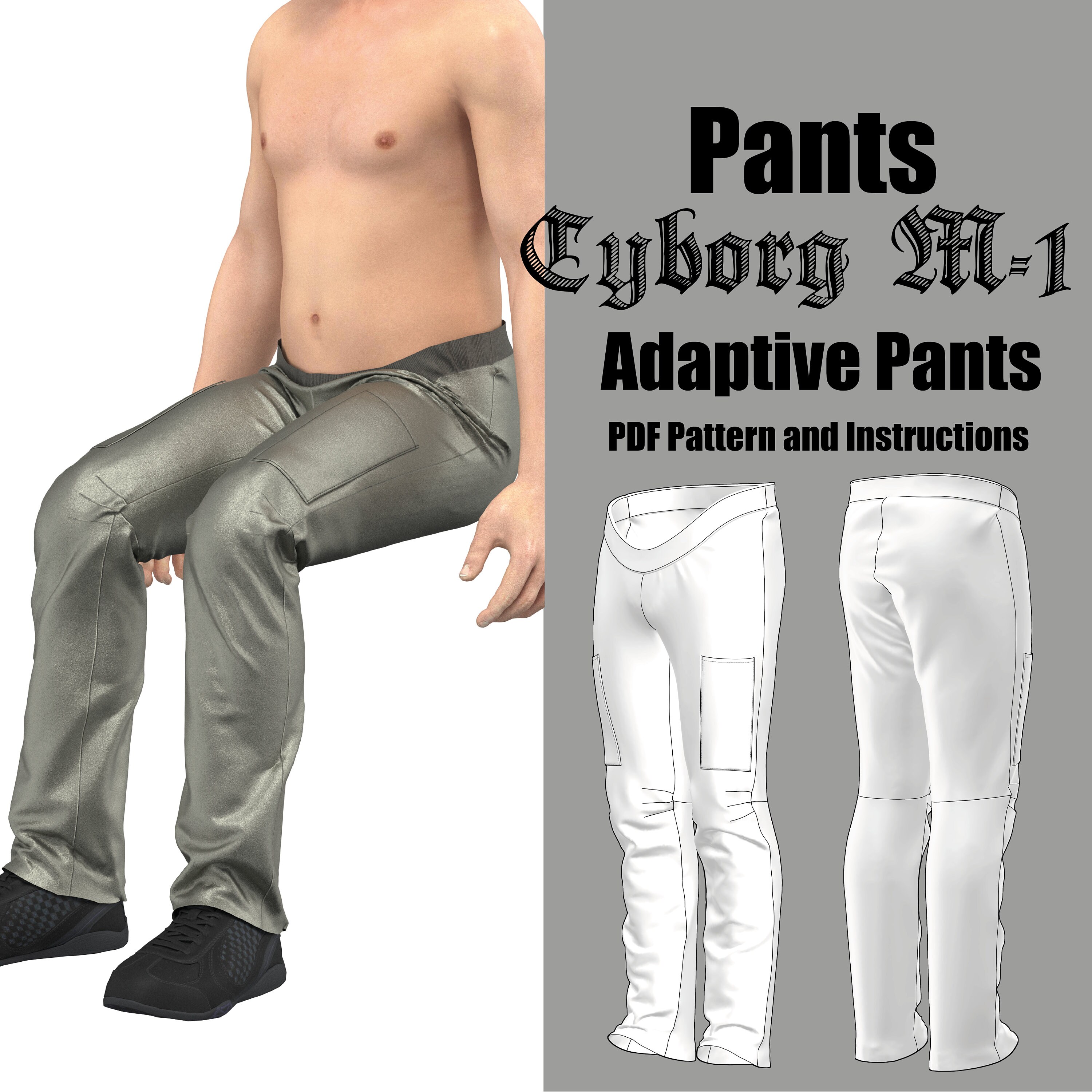 Wheelchair Pants Men Women Kids Waist Sizes | Cyborg Set-1 | Sewing ...