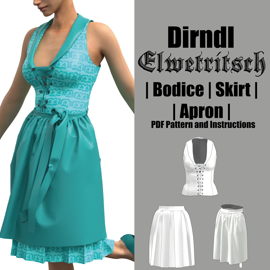Dirndl Bodice, Skirt and Apron Elwetritsch Sewing Pattern for Direct ...