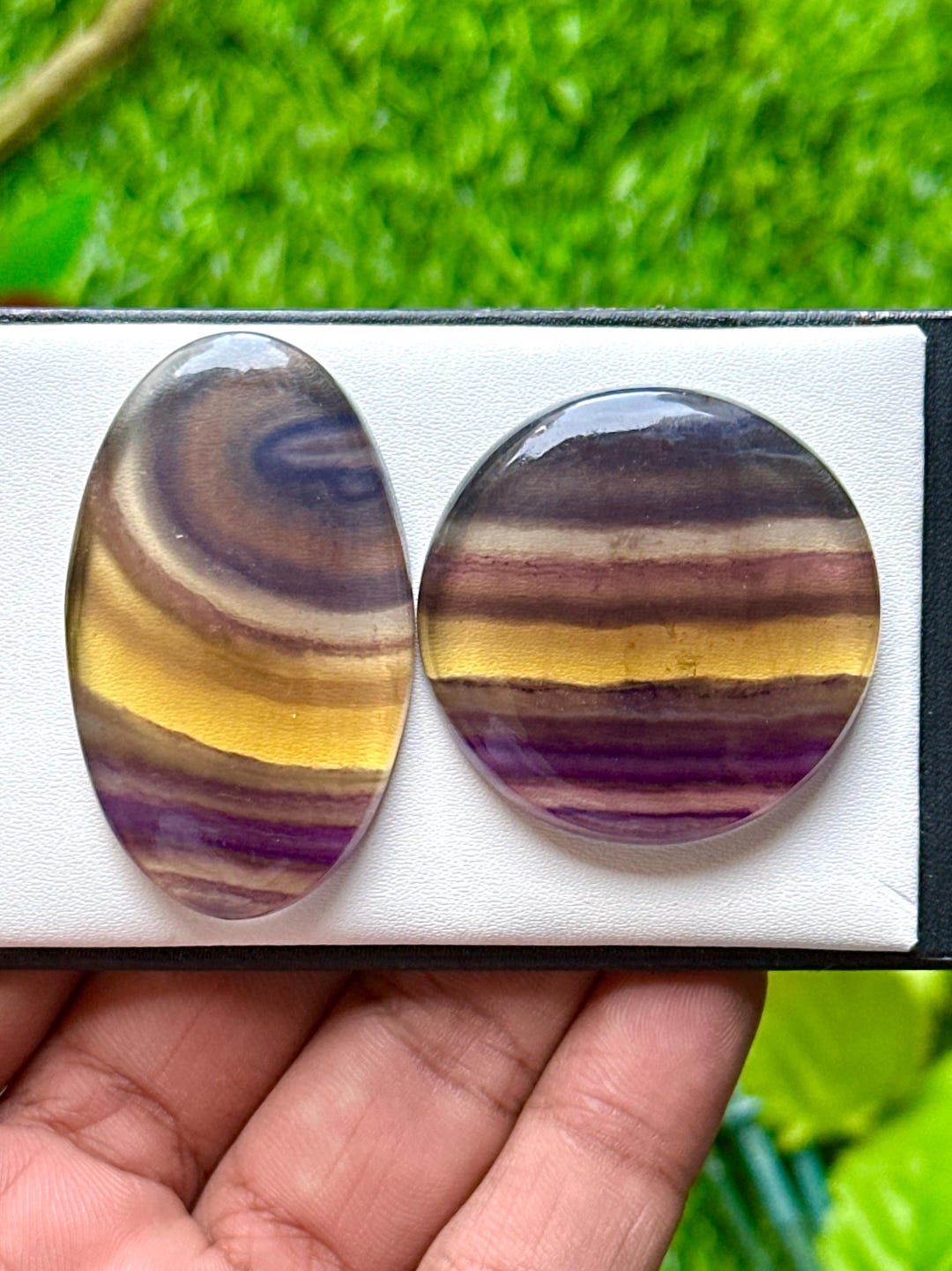 Fluorite Cabochon Set 222.30ct | 2 Natural Fluorite Cabs Oval & Round ...