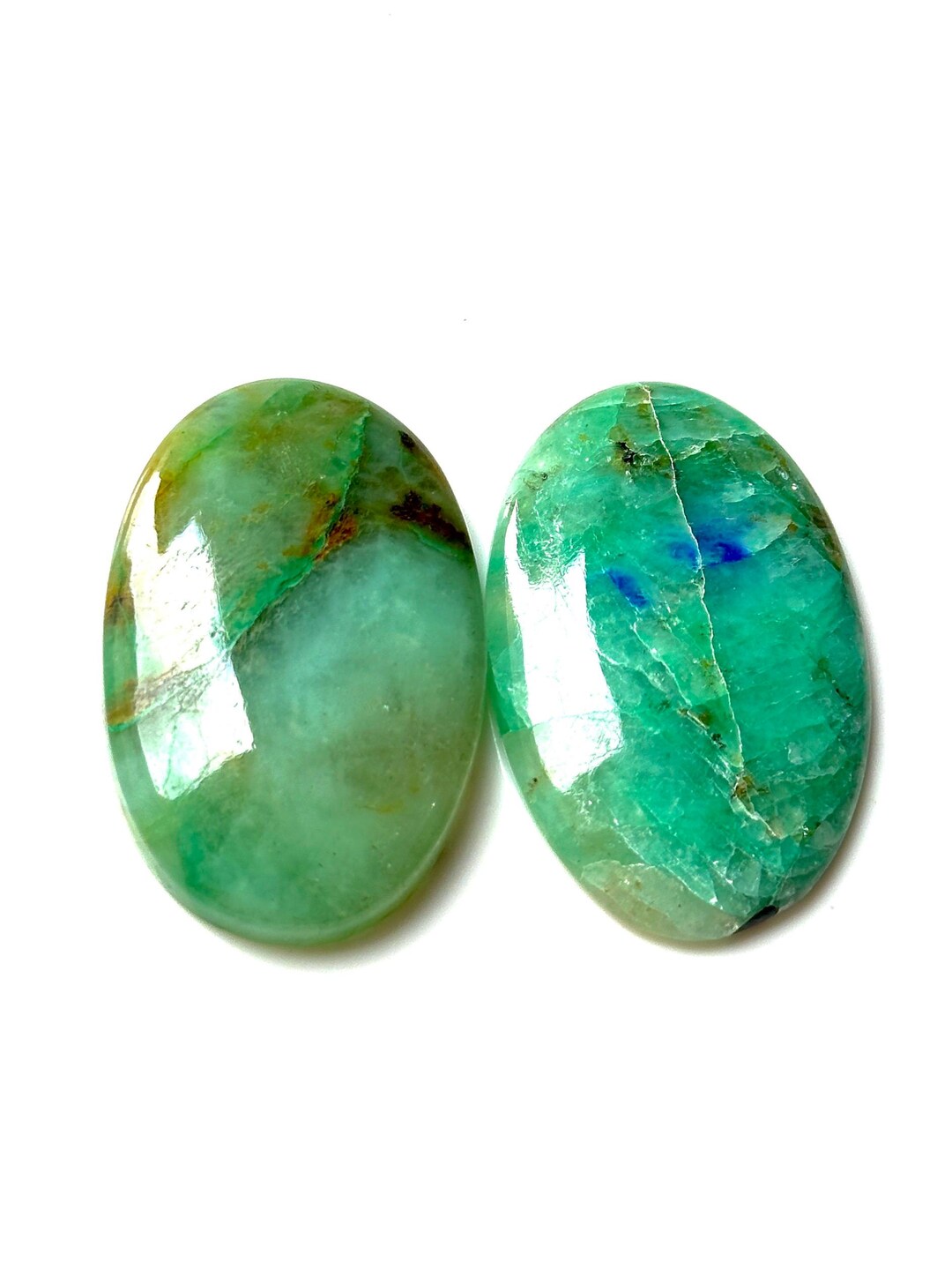 Green Chrysoprase Cabochons Pair: Polished Oval Gemstones for Jewelry ...