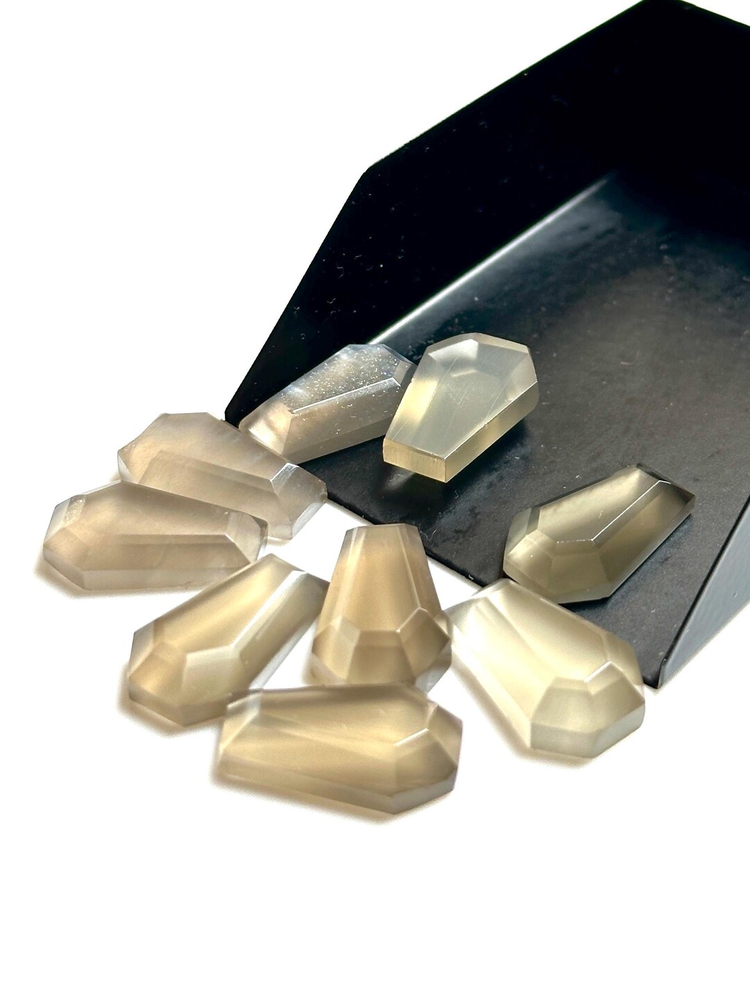 Grey Moonstone Coffin Cabochons: 9 Pcs Lot, Healing Crystals (16x10mm ...