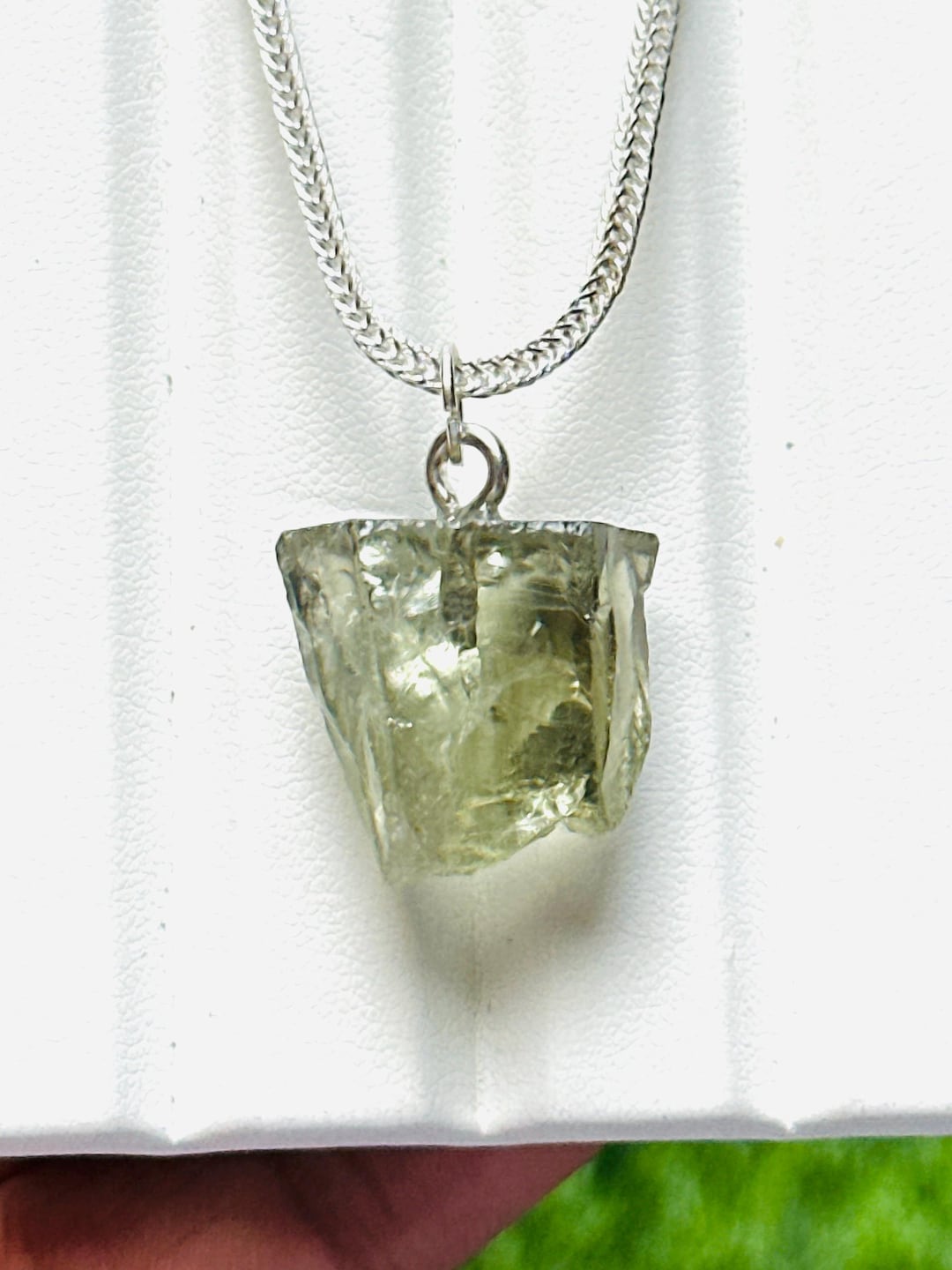 Raw Green Amethyst Pendant: Natural Prasiolite Crystal Drop (19x19mm ...