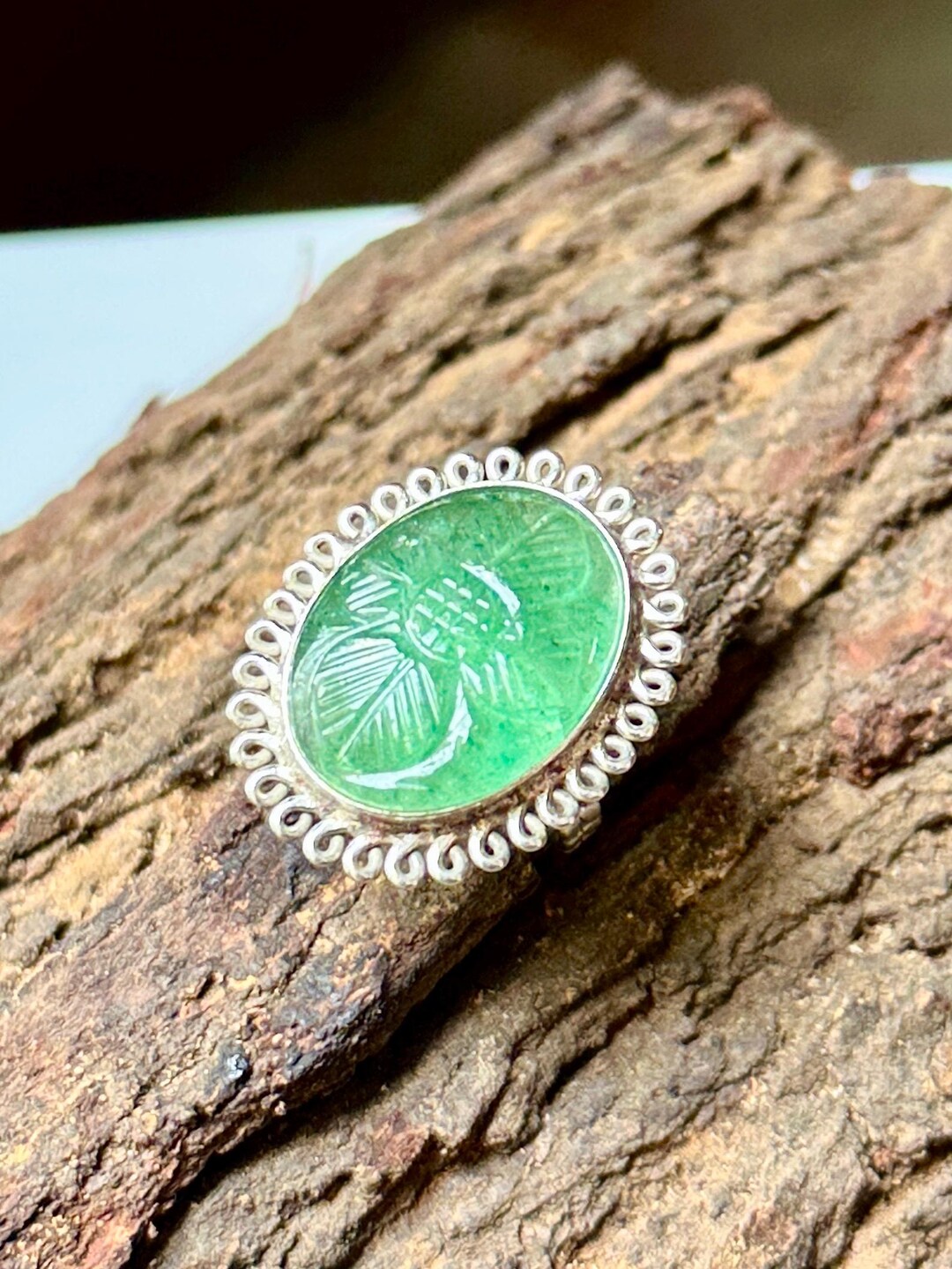 Green Strawberry Quartz Ring – Silver Plated Brass, Boho Jewelry, US ...
