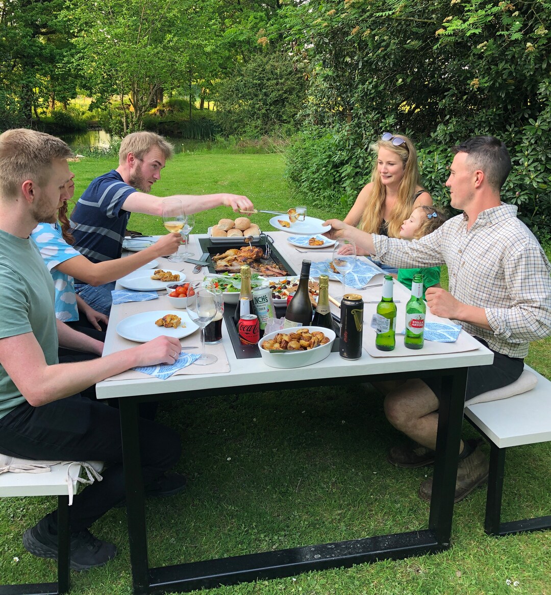 Grill Table and Benches Set With Drinks Cooler 1.8m Crete/stone - Etsy