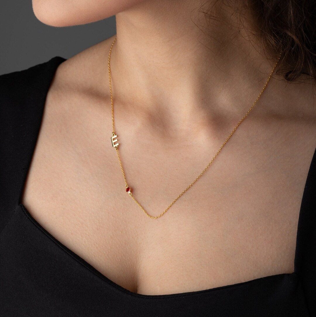Initial Birthstone Necklace With Initial Birthstone Initial Necklace ...