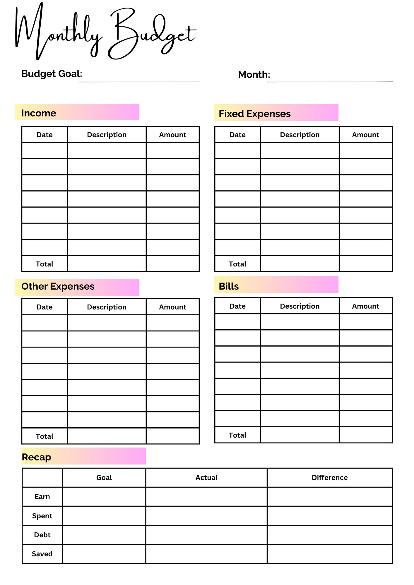 Monthly Budget Tracker Planner, Budget Planner Tracker, Digital ...