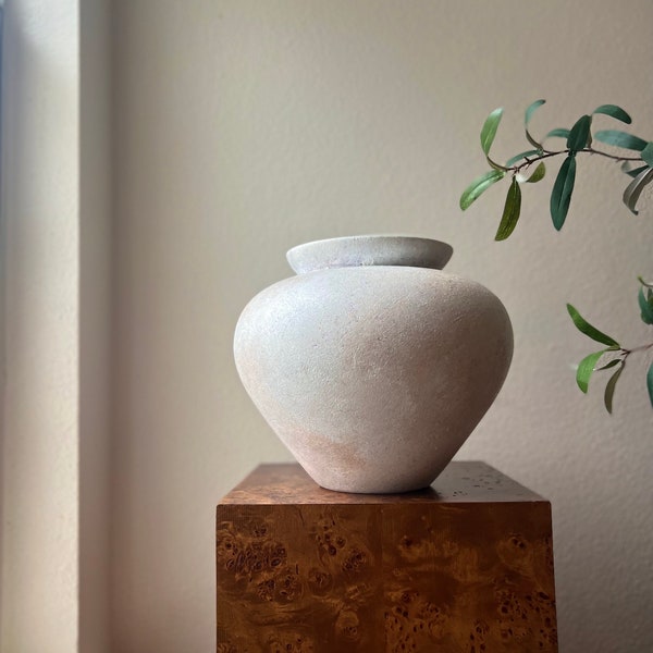 Organic Modern, Rustic Ceramic Vessel , Large White Pot Aged Coffee ...