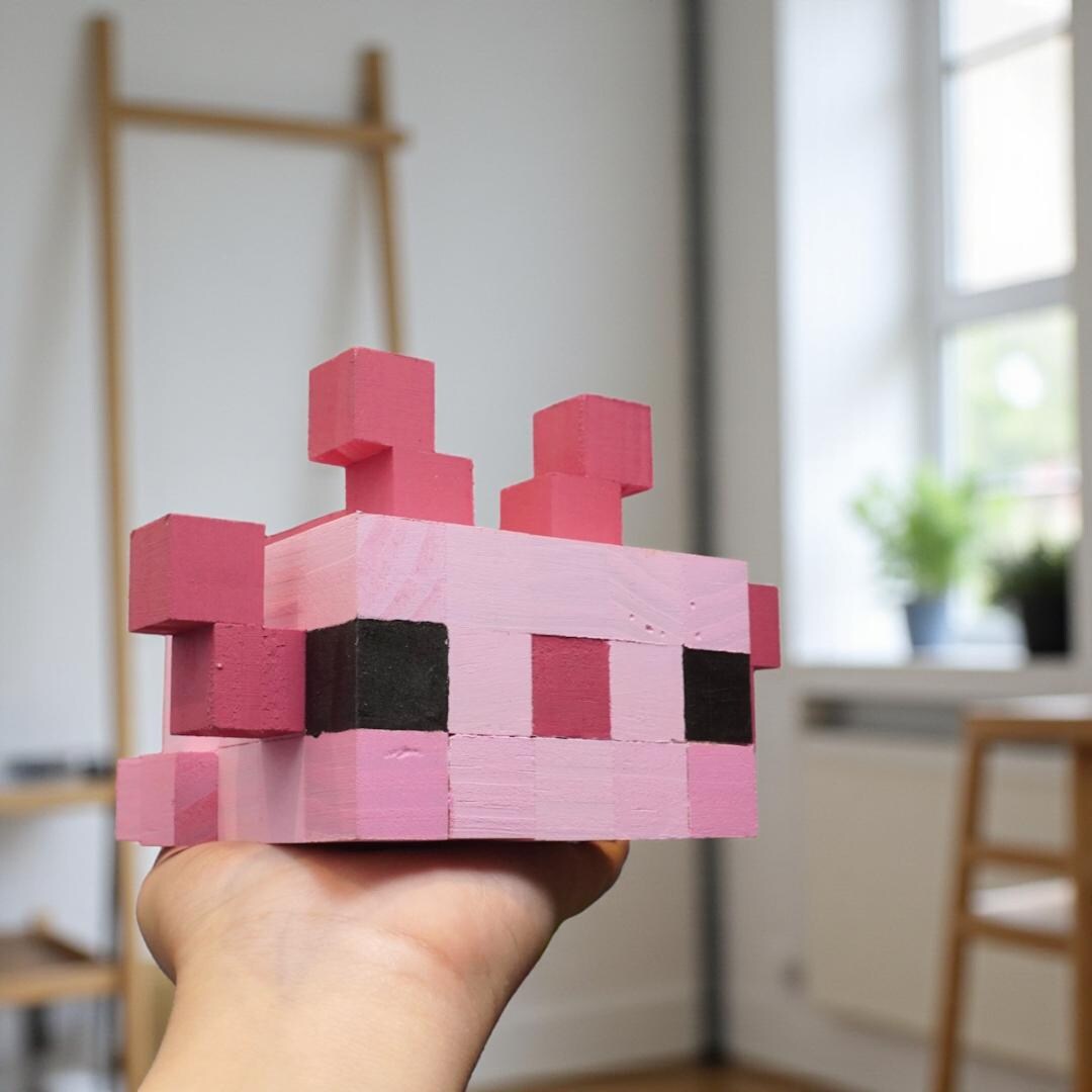 Wooden MC Axolotl Figurine - Handmade, Pixelated, Pre-painted, 8-bit ...