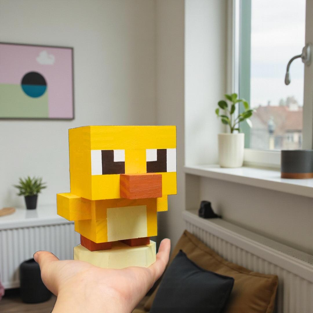 Wooden Duck Figurine - Handmade, Pixelated, Pre-painted, 8-bit Decor ...