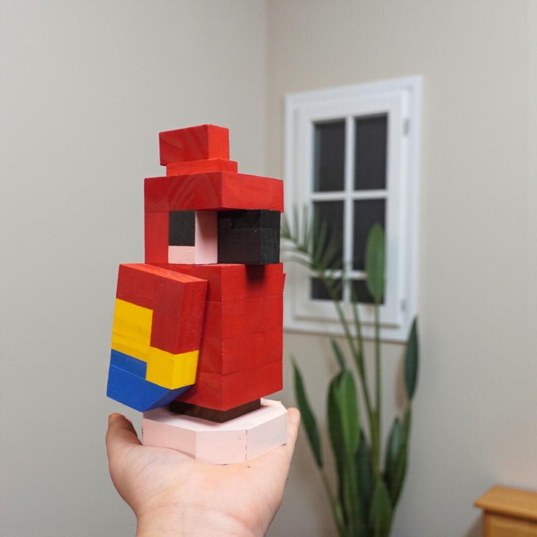 Wooden MC Parrot Figurine - Handmade, Pixelated, Pre-painted, 8-bit ...