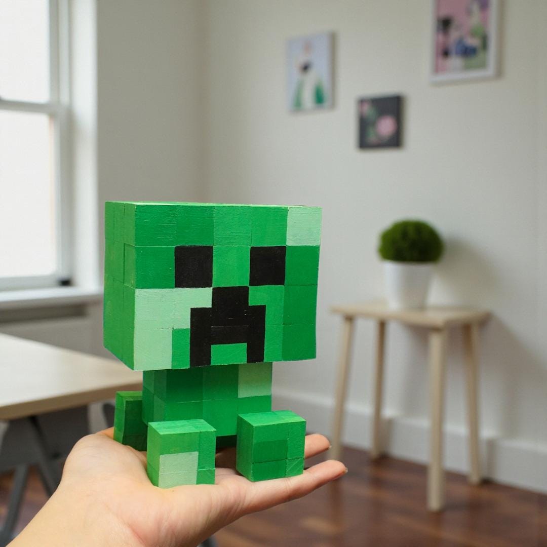 Wooden MC Creeper Figurine - Handmade, Pixelated, Pre-painted, 8-bit ...
