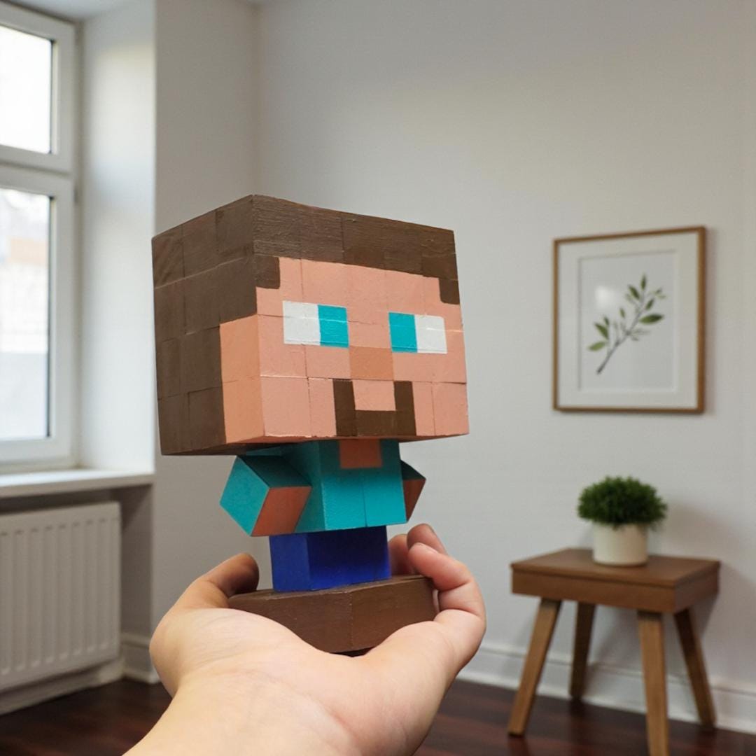 Wooden MC Steve Figurine - Handmade, Pixelated, Pre-painted, 8-bit ...