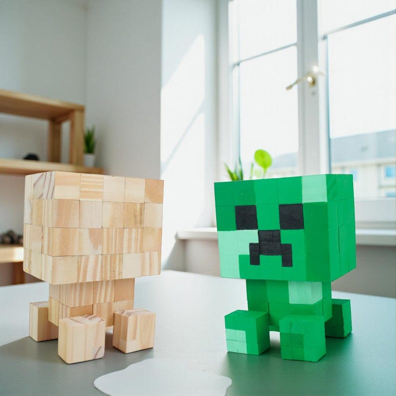 Wooden Minecraft Creeper Figurine - Handmade, Pixelated, Pre-painted, 8 ...