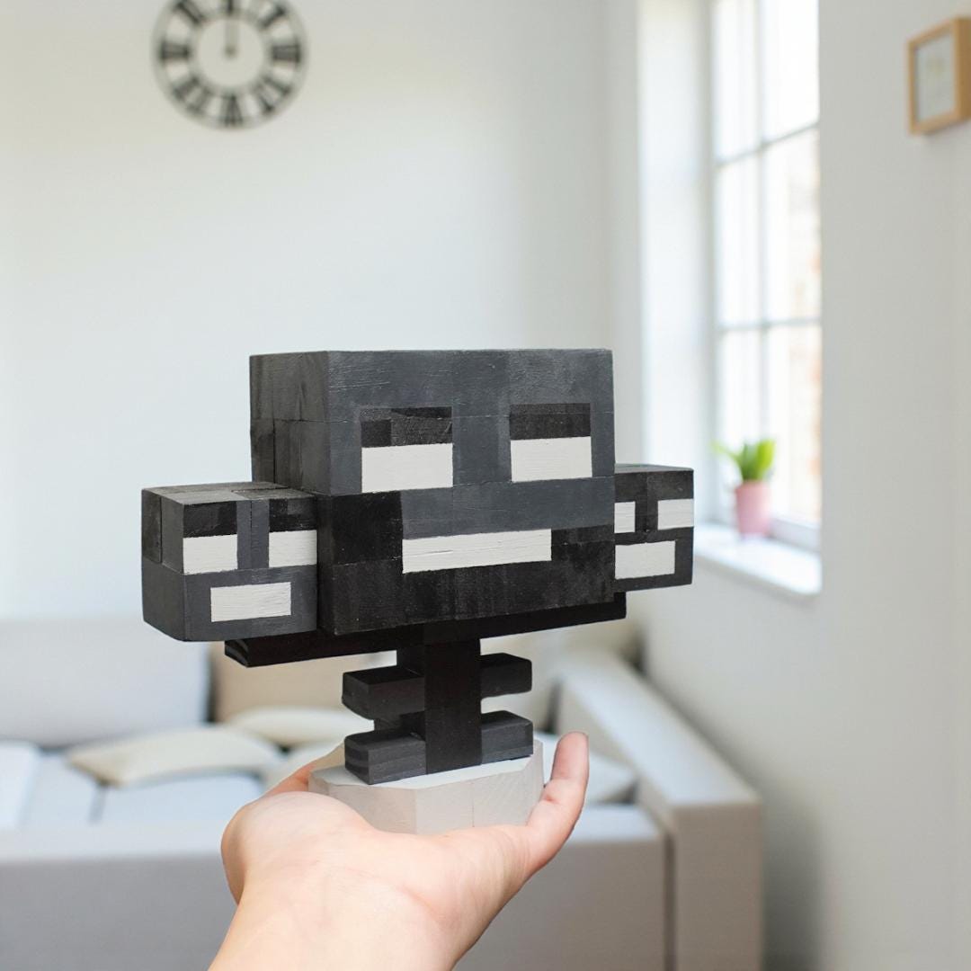 Wooden MC Wither Figurine - Handmade, Pixelated, Pre-painted, 8-bit ...