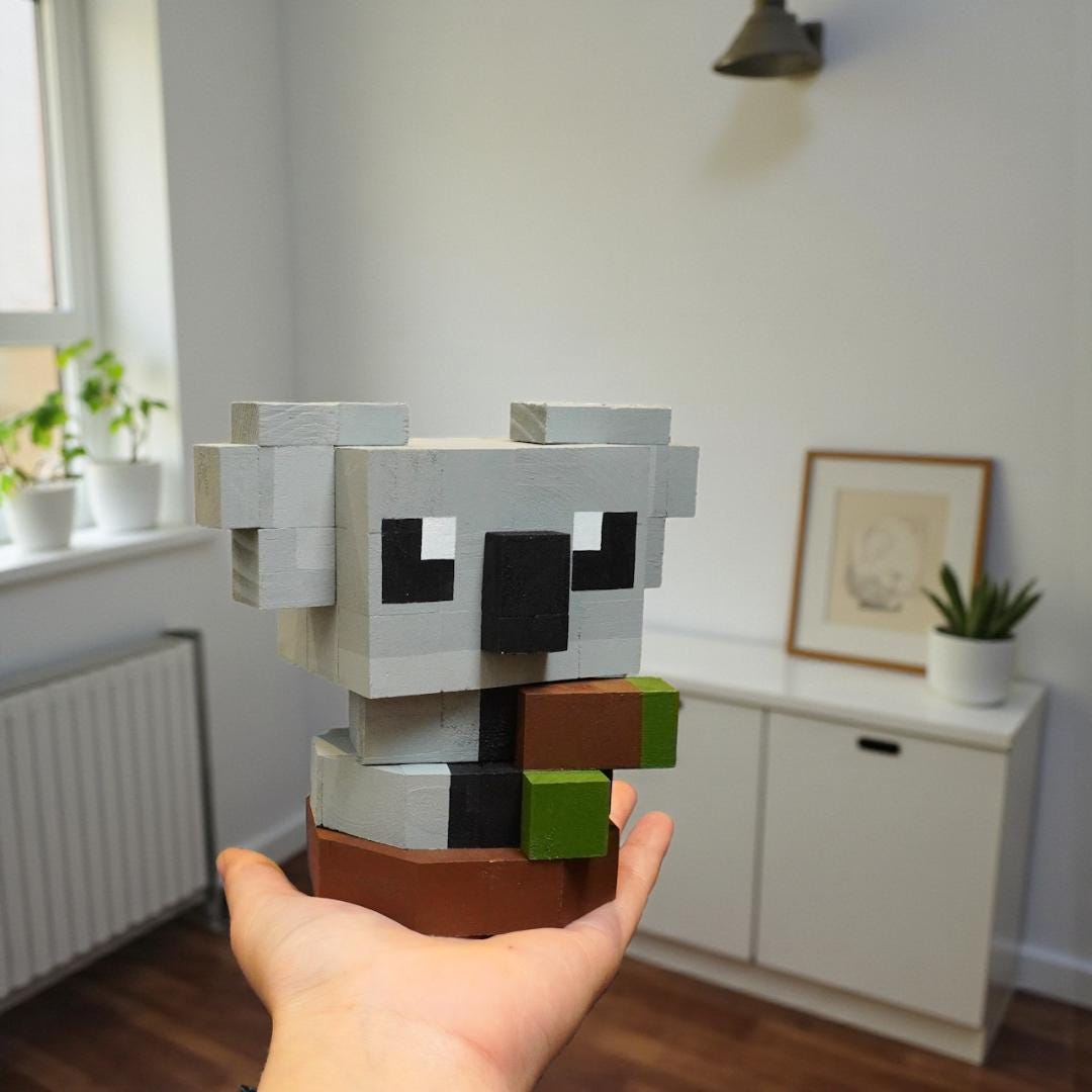 Wooden Koala Bear Figurine - Handmade, Pixelated, Pre-painted, 8-bit ...