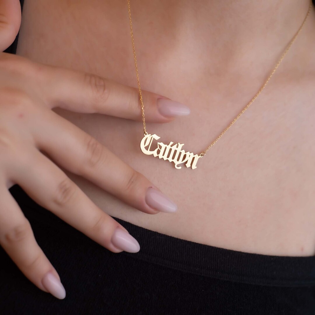 14k Solid Gold Necklace Personalized Name Necklace Valentines Ts