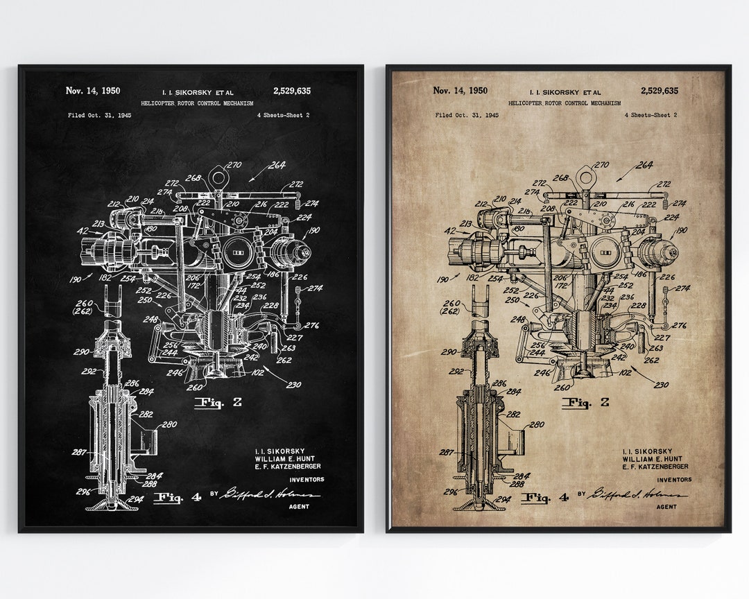 Helicopter Patent Posters, Sikorsky Rotor Control Mechanism, Vintage ...