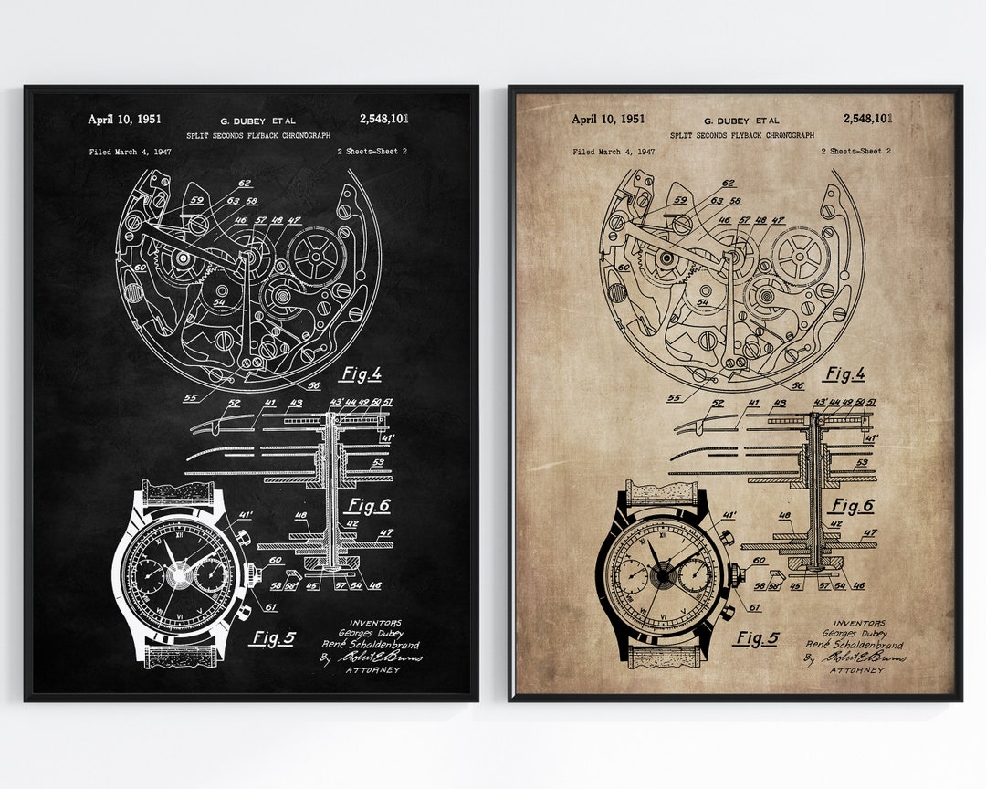Watch Patent Posters, Flyback Chronograph, Vintage Blueprint Wall Art ...
