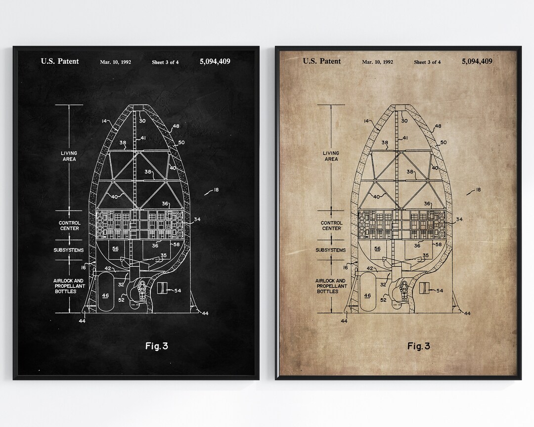 Aerospace Patent Posters, Lunar Habitat, Vintage Blueprint Wall Art ...