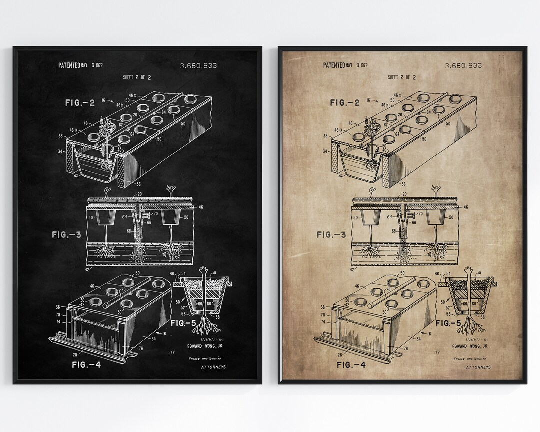 Engineering Patent Posters, Hydroponics System, Vintage Blueprint Wall ...