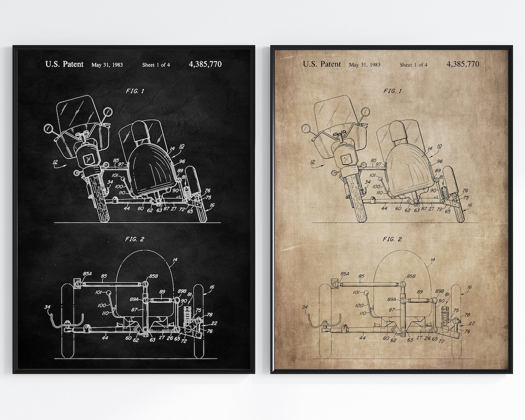 Motorbike Patent Posters Sidecar Vintage Blueprint Wall Art - Etsy
