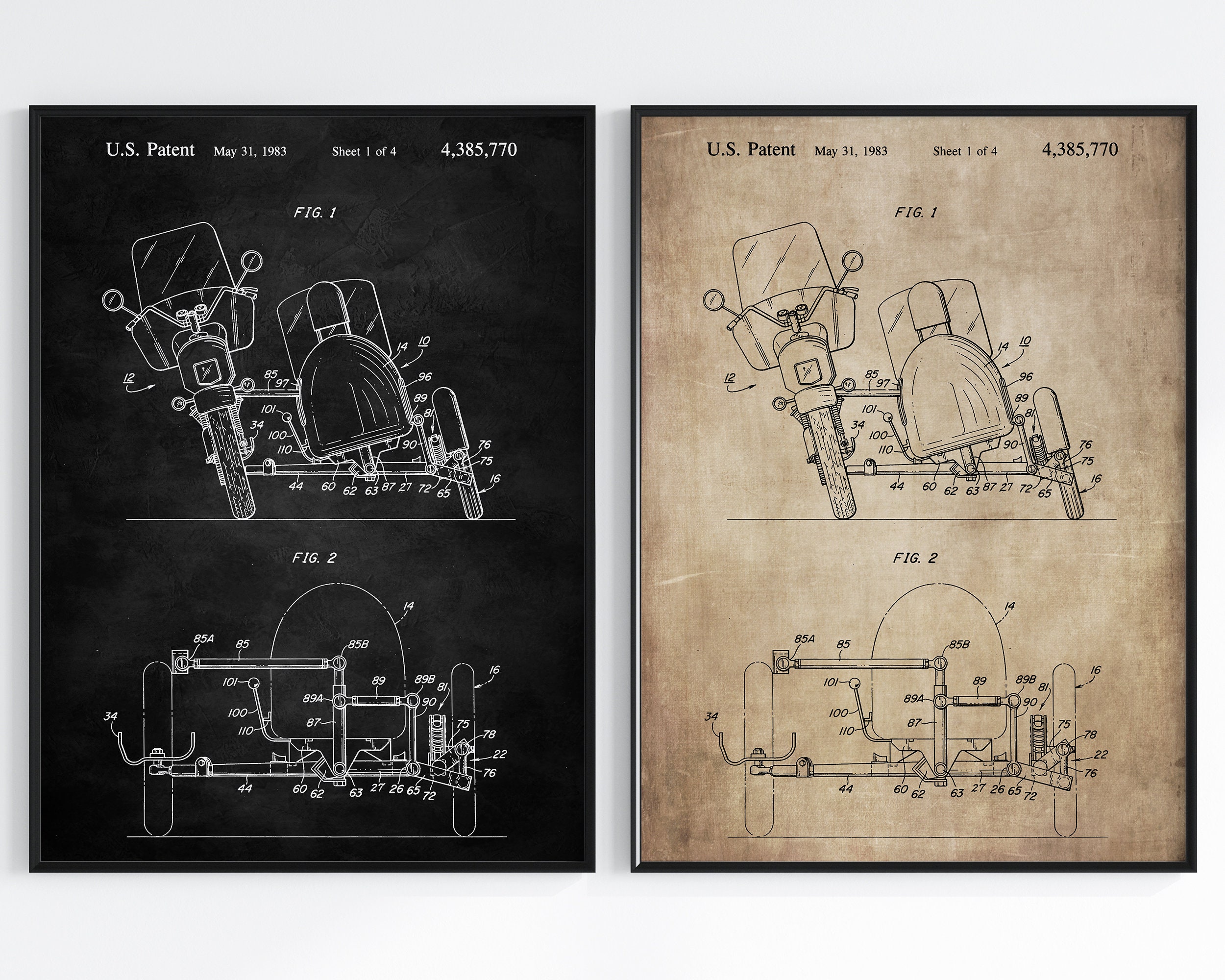 Motorbike Patent Posters Sidecar Vintage Blueprint Wall Art - Etsy
