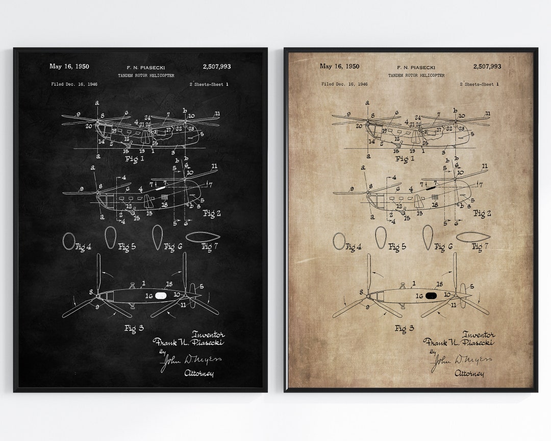 Helicopter Patent Posters, Tandem Rotor Helicopter, Vintage Blueprint ...