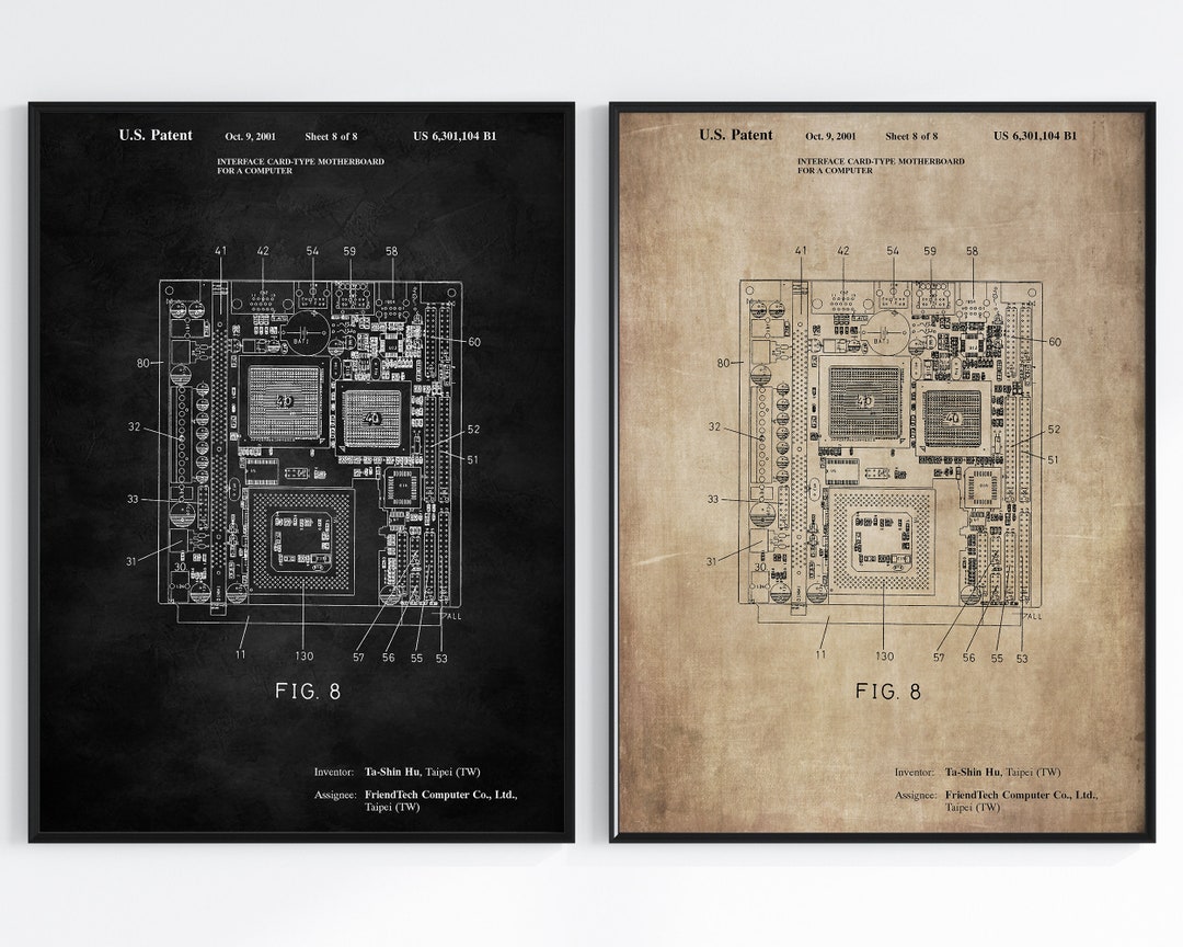 Electronics Patent Posters, Motherboard, Vintage Blueprint Wall Art ...